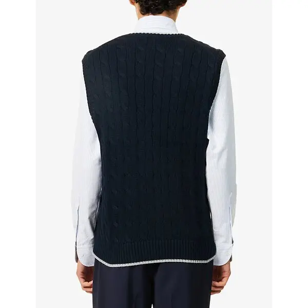 Ralph Lauren Logo-Embroidered Cable-Knit Cotton Vest - Hunter Navy